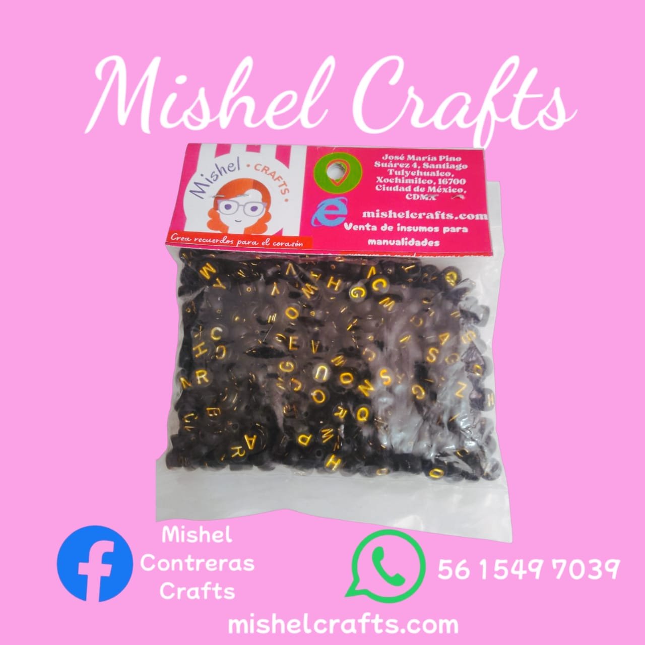 Cuentas negras letras doradas – Mishel Crafts